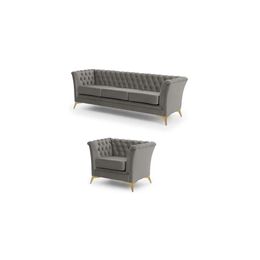 S-STYLE Chesterfield Polstergarnitur 3+1 Wilhelm grau Ma&szlig;e (cm): B: 237 H: 78 Sofas > Sofas nach Material > Stoffsofas &raquo; Sofa DE