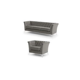 S-STYLE Chesterfield Polstergarnitur 3+1 Wilhelm grau Ma&szlig;e (cm): B: 237 H: 78 Sofas > Sofas nach Material > Stoffsofas &raquo; Sofa DE