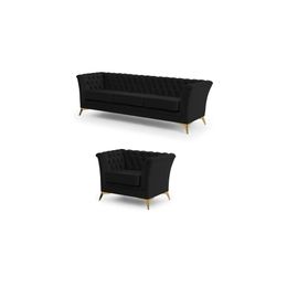 S-STYLE Chesterfield Polstergarnitur 3+1 Wilhelm schwarz Ma&szlig;e (cm): B: 237 H: 78 Sofas > Sofas nach Material > Stoffsofas &raquo; Sofa DE