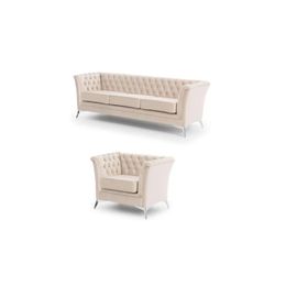 S-STYLE Chesterfield Polstergarnitur 3+1 Wilhelm beige Ma&szlig;e (cm): B: 237 H: 78 Sofas > Sofas nach Material > Stoffsofas &raquo; Sofa DE