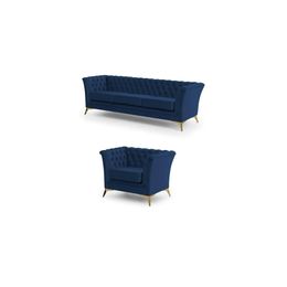 S-STYLE Chesterfield Polstergarnitur 3+1 Wilhelm blau Ma&szlig;e (cm): B: 237 H: 78 Sofas > Sofas nach Material > Stoffsofas &raquo; Sofa DE