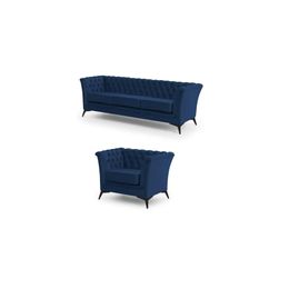 S-STYLE Chesterfield Polstergarnitur 3+1 Wilhelm blau Ma&szlig;e (cm): B: 237 H: 78 Sofas > Sofas nach Material > Stoffsofas &raquo; Sofa DE