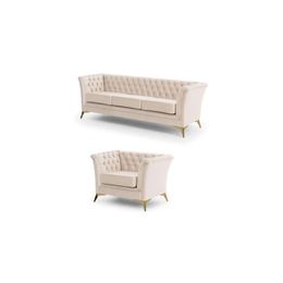 S-STYLE Chesterfield Polstergarnitur 3+1 Wilhelm beige Ma&szlig;e (cm): B: 237 H: 78 Sofas > Sofas nach Material > Stoffsofas &raquo; Sofa DE