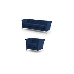 S-STYLE Chesterfield Polstergarnitur 3+1 Wilhelm blau Ma&szlig;e (cm): B: 237 H: 78 Sofas > Sofas nach Material > Stoffsofas &raquo; Sofa DE