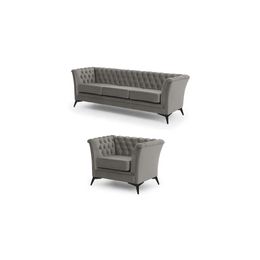 S-STYLE Chesterfield Polstergarnitur 3+1 Wilhelm grau Ma&szlig;e (cm): B: 237 H: 78 Sofas > Sofas nach Material > Stoffsofas &raquo; Sofa DE