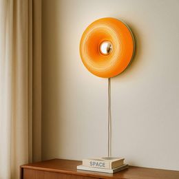 LINDBY LED-Tisch-/Wandlampe Fjora, orange/chrom, Ø30cm, dim.