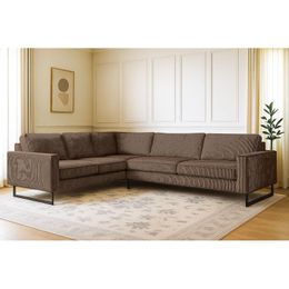 Home Affaire Ecksofa &raquo;Pinto, XXL, 250/290 cm, langer Schenkel, Ottomane&laquo; Cord, Chenille, Lederoptik, mit Keder, Metallf&uuml;&szlig;e, Wellenunterfederung braun 
