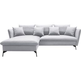OTTO HOME Ecksofa »LIVORNO, 258 cm, L-Form, « Schlaffunktion u. Bettkasten (139/224cm), Samt, Struktur, Webstoff Hellgrau