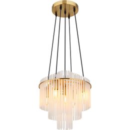 Globo LIGHTING Hängeleuchte »GORLEY« E14 1 Stk. Hängelampe goldfarben Glasstäbe opal klar verlaufend elegant goldfarben matt