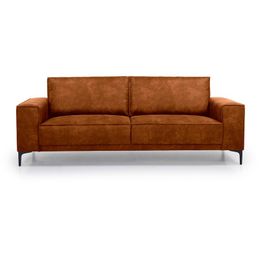 OTTO HOME 3-Sitzer »3er Sofa Oland, Struktur, Flachgewebe, Luxus-Microfaser, Boucle« 224 cm, Wellenunterfederung, Skandi-Design, Metallfüße cognac