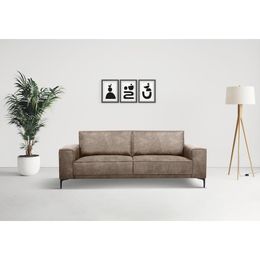 OTTO HOME 3-Sitzer »3er Sofa Oland, Struktur, Flachgewebe, Luxus-Microfaser, Boucle« 224 cm, Wellenunterfederung, Skandi-Design, Metallfüße taupe