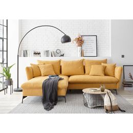 OTTO HOME Ecksofa »LIVORNO, 258 cm, L-Form, « Schlaffunktion u. Bettkasten (139/224cm), Samt, Struktur, Webstoff gelb