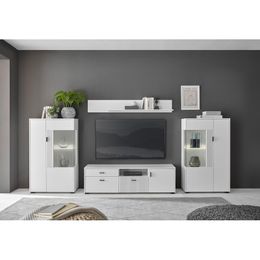 Inosign Wohnwand »Hudson, moderne Anbauwand, Wohnzimmer-Set, Komplettset« Set, 4 Stk. tlg. Weiß Matt TZ, Applikation Weiß/ Schwarz MDF TZ Die...
