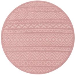 Paco Home Teppich &raquo;Livorno 673&laquo; rund 14 mm H&ouml;he Uni-Farben, Scandi, Rauten Muster, Hoch-Tief Effekt, Outdoor geeignet pink Obermaterial: 100%...