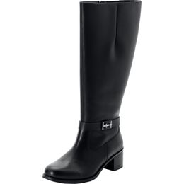sheego Damen Weitschaftstiefel aus Leder, mit Zierschnalle schwarz Gr&ouml;&szlig;e 37