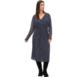 sheego Damen Blumenkleid aus Mesh, mit Knotendetail tiefblau-bedruckt Gr&ouml;&szlig;e 42