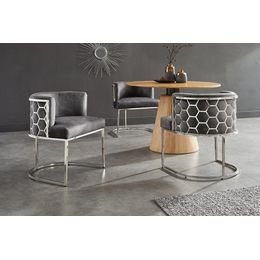 Riess Ambiente Stilvoller Stuhl ELEGANCE grau Samt silber Edelstahl mit Armlehne Riess-Ambiente Esszimmerstuhl Küchenstuhl Glamour