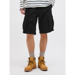 Jack & Jones Cargoshorts JACK & JONES "JPSTCOLE JJJONNIE CARGO SHORTS", Herren, Gr. S, N-Gr, schwarz, Web, Obermaterial: 98% Baumwolle, 2% Elasthan, unifarben, loose fit, Hosen