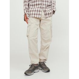 Jack & Jones Cargohose JACK & JONES "JPSTKANE NOAH CUFFED CARGO NOOS", Herren, Gr. M, N-Gr, gelb (moonbeam), Web, Obermaterial: 98% Baumwolle, 2% Elasthan, unifarben, relaxed fit knöchellang, Hosen