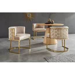 Riess Ambiente Stilvoller Stuhl ELEGANCE beige Samt gold Edelstahl mit Armlehne Riess-Ambiente Esszimmerstuhl Küchenstuhl Glamour