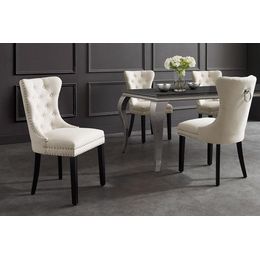 Riess Ambiente Chesterfield Stuhl CASTLE beige Leinen Massivholz Ziernieten mit Komfortgriff Riess-Ambiente Esszimmerstuhl K&uuml;chenstuhl