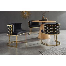 Riess Ambiente Stilvoller Stuhl ELEGANCE schwarz Samt gold Edelstahl mit Armlehne Riess-Ambiente Esszimmerstuhl Küchenstuhl Glamour