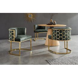 Riess Ambiente Stilvoller Stuhl ELEGANCE grün Samt gold Edelstahl mit Armlehne Riess-Ambiente Esszimmerstuhl Küchenstuhl Glamour