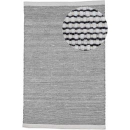 CarpetFine Wollteppich &raquo;Mona, auch als L&auml;ufer&laquo; rechteckig 5 mm H&ouml;he 80% Wolle, Wendeteppich aus Wolle/Baumwolle, Wohnzimmer wei&szlig;/schwarz...