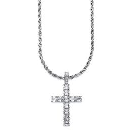 Bruno Banani Kette mit Anhänger »Schmuck Geschenk Kordelkette aus Edelstahl mit großem Kreuz« edelstahlfarben-kristallweiß Elegante Kette mit...