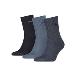 Sportsocken Puma "short crew", Herren, Gr. 47-49, blau (1x navy, 1x hellblau, 1x nightblau, melange), Baumwollmischung, Elasthan, Polyamid, Polyester, bedruckt, unifarben mit Farbeinsatz, elastisch, Socken Sportsocken, gepolsterte Frottee-Sohle, atmungsaktiv