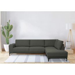 OTTO HOME Ecksofa »Xander, L-Form, « Breite 289 cm, Webstoff, Soft-Touch Chenille, schwarze Metallfüße khaki