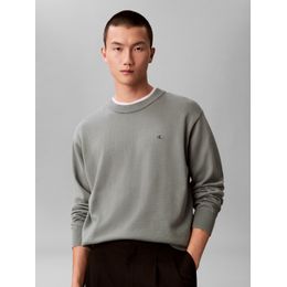 Strickpullover Calvin Klein Jeans "LS EZ COTTON CREWNK SWEATER 12GG", Herren, Gr. S, autumn gr&uuml;n, Strick, Obermaterial: 100% Baumwolle, regular fit normal, Rundhals, angeschnitten Rippb&uuml;ndchen, Pullover Strickpullover
