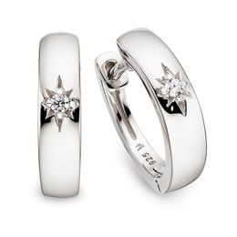 Bruno Banani Paar Creolen &raquo;Schmuck Geschenk Klappcreole Silber rhodiniert&laquo; silberfarben-kristallwei&szlig; + kristallwei&szlig; 13,4 mm Klassich & edles...