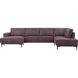 OTTO HOME Wohnlandschaft »XXL Sofa Oland, Struktur, Flachgewebe, Luxus-Microfaser, Boucle« U-Form, 345 cm, Wellenunterfederung, Skandi-Design,...