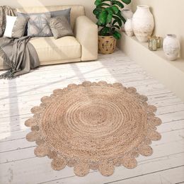 Paco Home Teppich &raquo;Viborg 592&laquo; rund 13 mm H&ouml;he handgefertigter Natur-Teppich, Jute, Boho, Ethno beige Jute