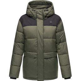 Anorak Ragwear "Wikesh", Damen, Gr. L (40), gr&uuml;n (olivgr&uuml;n), Obermaterial 1: 100% Nylon. Obermaterial 2: 100% Polyester. Innenfutter: 100% Polyester. Wattierung: 100% Polyester, l&auml;ssig geschnitten h&uuml;ftbedeckend, hoch geschlossener Ausschnitt, eng Strickb&uuml;ndchen, Jacken, stylische Winter Steppjacke mit Colourblocking
