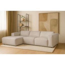 Home Affaire Ecksofa &raquo;Noord mit Kedernaht, Breite 281 cm, L-Form&laquo; Cord, Struktur, Webstoff, mit Wellenunterfederung, Massivholzrahmen cream