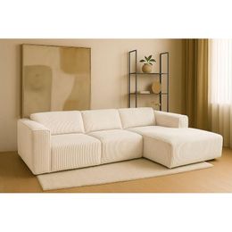 Home Affaire Ecksofa &raquo;Noord mit Kedernaht, Breite 281 cm, L-Form&laquo; Cord, Struktur, Webstoff, mit Wellenunterfederung, Massivholzrahmen cream