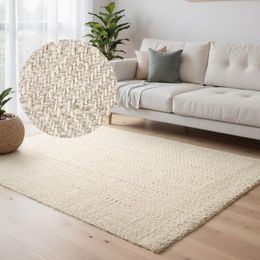 ELLE DECORATION Wollteppich &raquo;Majoli, auch als L&auml;ufer&laquo; rechteckig 10 mm H&ouml;he Herringbone, Wolle, Jute, Natur, Wohnzimmer, Schlafzimmer, Boho,Skandi 