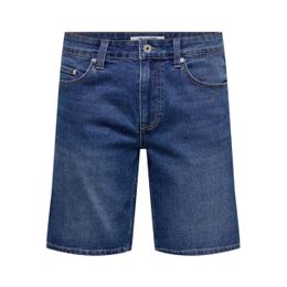 Only & Sons Shorts ONLY & SONS "ONSWEFT PIM DNM SHORTS VD CE BOX", Herren, Gr. M, N-Gr, blau (medium blau denim), Web, Obermaterial: 79% Baumwolle, 20% Polyester, 1% Elasthan, unifarben, regular fit ca. Mitte Oberschenkel, Hosen Shorts