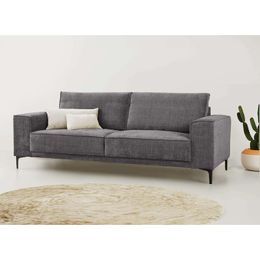 OTTO HOME 3-Sitzer »3er Sofa Oland, Struktur, Flachgewebe, Luxus-Microfaser, Boucle« 224 cm, Wellenunterfederung, Skandi-Design, Metallfüße dark grey