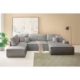OTTO HOME Wohnlandschaft »FINNLEY, U-Form XXL 329 cm, Schlafsofa, Schlaffunktion m. Bettkasten« verfügbar in den Stoffqualitäten Bouclé, Struktur...
