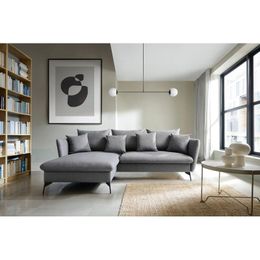 OTTO home Ecksofa &raquo;LIVORNO,258 cm, L-Form,&laquo; Schlaffunktion u. Bettkasten (139/224cm), Samt, Struktur, Webstoff grau 100% Polyester;PU-Schaum und Nosag