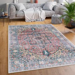 Paco Home Teppich &raquo;Lyon 334&laquo; rechteckig 4 mm H&ouml;he Kurzflor, Orient-Optik, Vintage Design, waschbar bunt Polyester