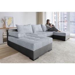 Collection AB Wohnlandschaft »Josy U-Form, B: 269 cm« mit Bettfunktion & Bettkasten, Federkern anthrazit-silber