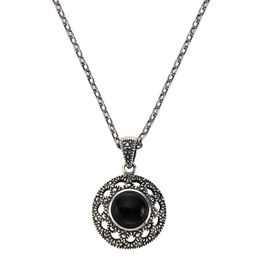 ZEEme Kette mit Anhänger »Silber 925 oxydiert 45cm lang mit schwarzem Achat 10mm« schwarz 45cm Elegante Damen-Halskette aus echtem 925 Silber
