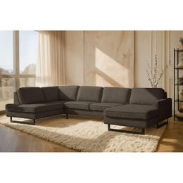 Home Affaire Wohnlandschaft &raquo;Pinto, 350 cm, U-Form, XXL, mit Ottomanen&laquo; Cord, Chenille, Lederoptik, mit Keder, Metallf&uuml;&szlig;e, Wellenunterfederung 100% 