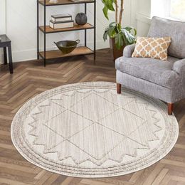 Carpet City Teppich &raquo;CLASICO 8931&laquo; rund 11 mm H&ouml;he Kurzflor, Hochtief-Muster, Boho, Wohnzimmer beige Obermaterial: 100% Polyester