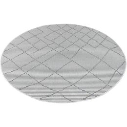 Carpet City Outdoorteppich &raquo;PALM3526&laquo; rund 5 mm H&ouml;he Wetterfest & UV-best&auml;ndig, f&uuml;r Balkon, Terrasse, K&uuml;che, flach gewebt grau Polypropylen