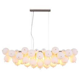 Globo LIGHTING H&auml;ngeleuchte &raquo;UDO&laquo; E14 1 Stk. H&auml;ngelampe Glaskugeln opal 2 Glasgr&ouml;&szlig;en Esszimmer Esstisch Nickel matt